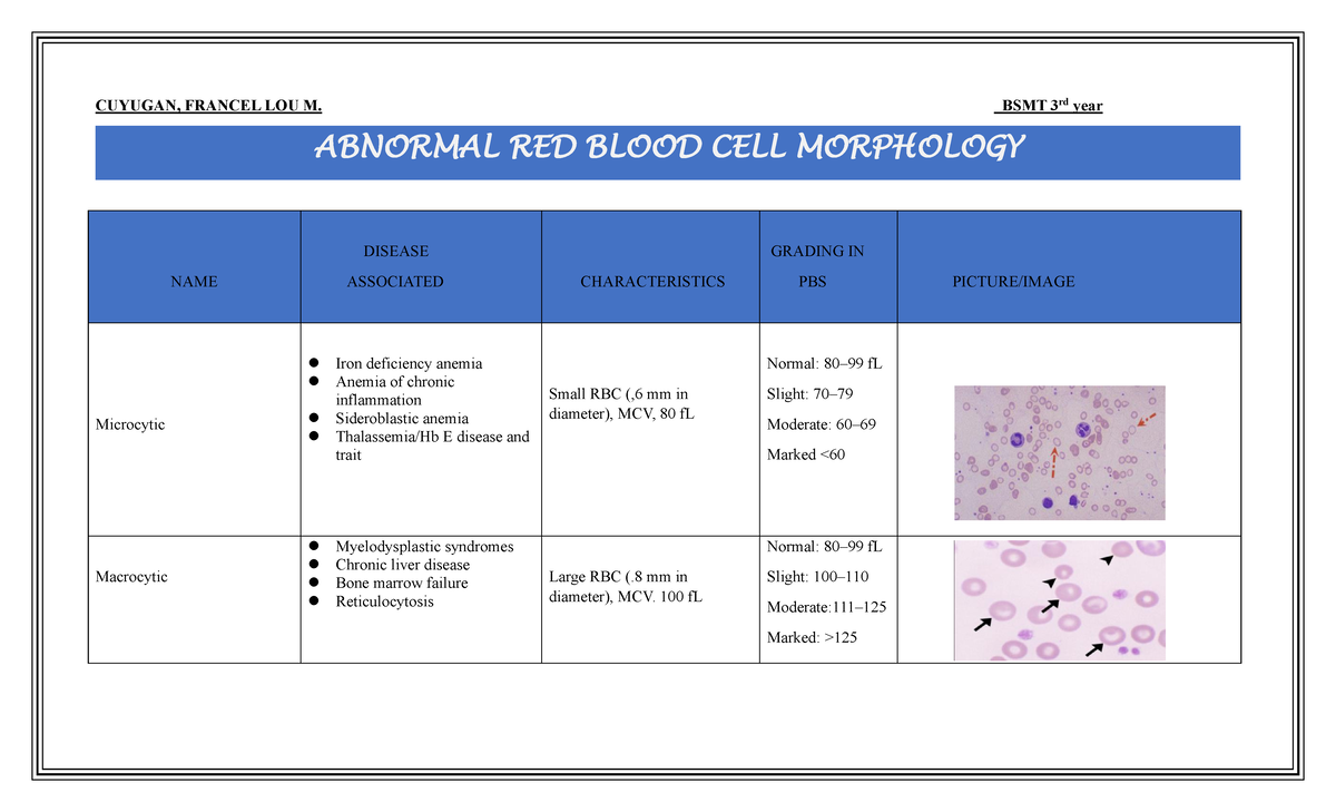 Cuyugan- Assignment 3- Abnormal RBC Morphology - CUYUGAN, FRANCEL LOU M ...