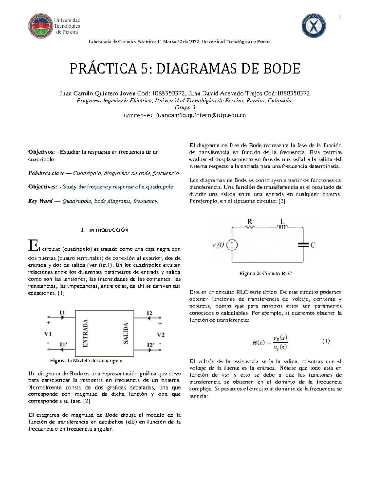 Practica 5 - Informe de laboratorio de circuitos electricos II - Laboratorio de Circuitos ...
