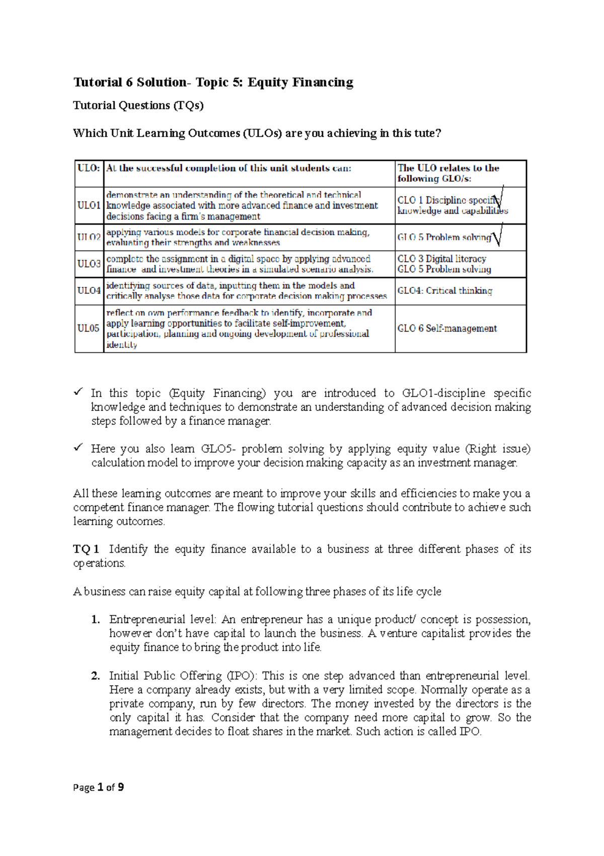 Tutorial 6 Solution MAF302 - Tutorial 6 Solution- Topic 5: Equity ...