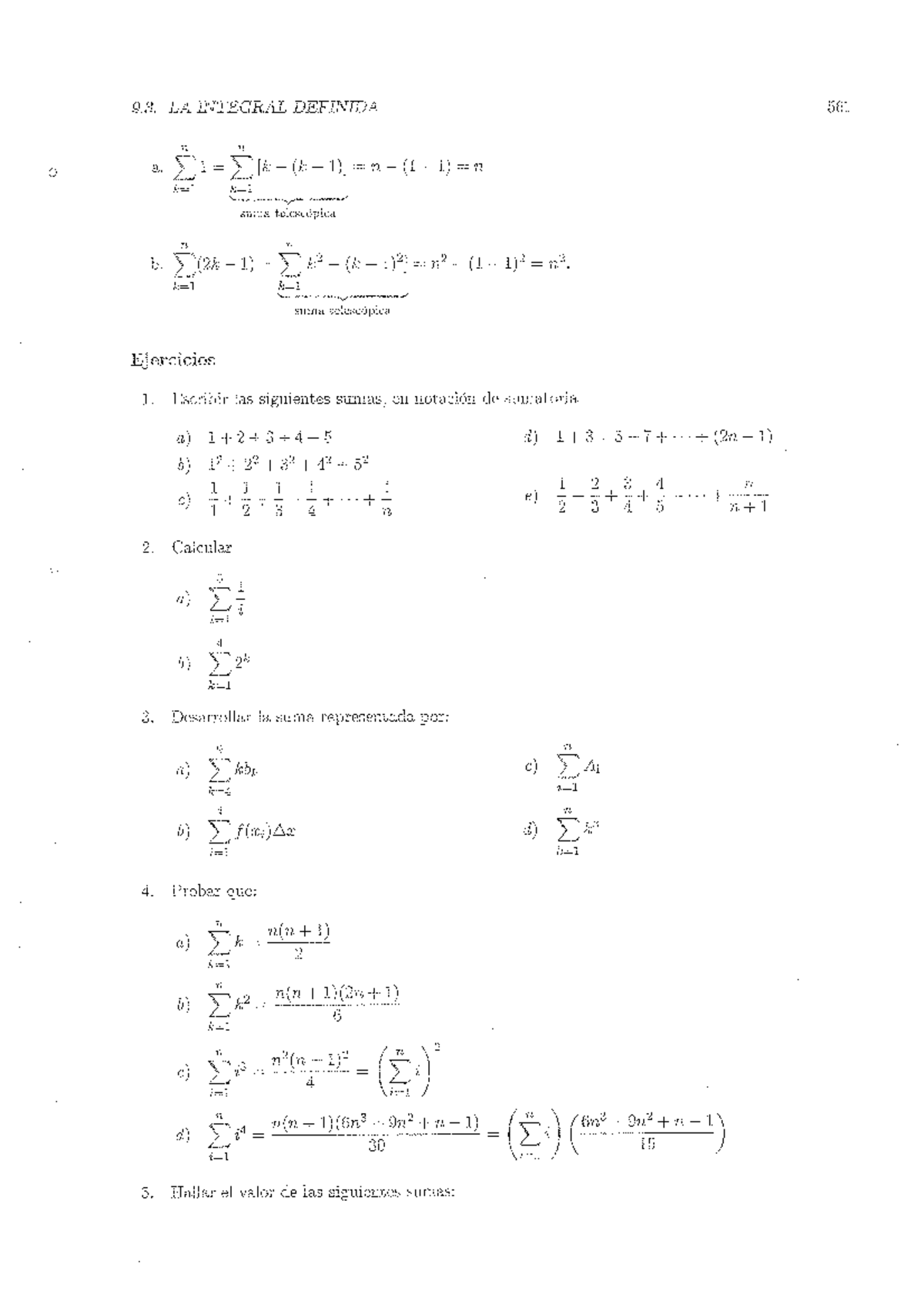 Deber Series finitas - 9. LA INTEGRAL DEFINIDA 561 a. n suma ...