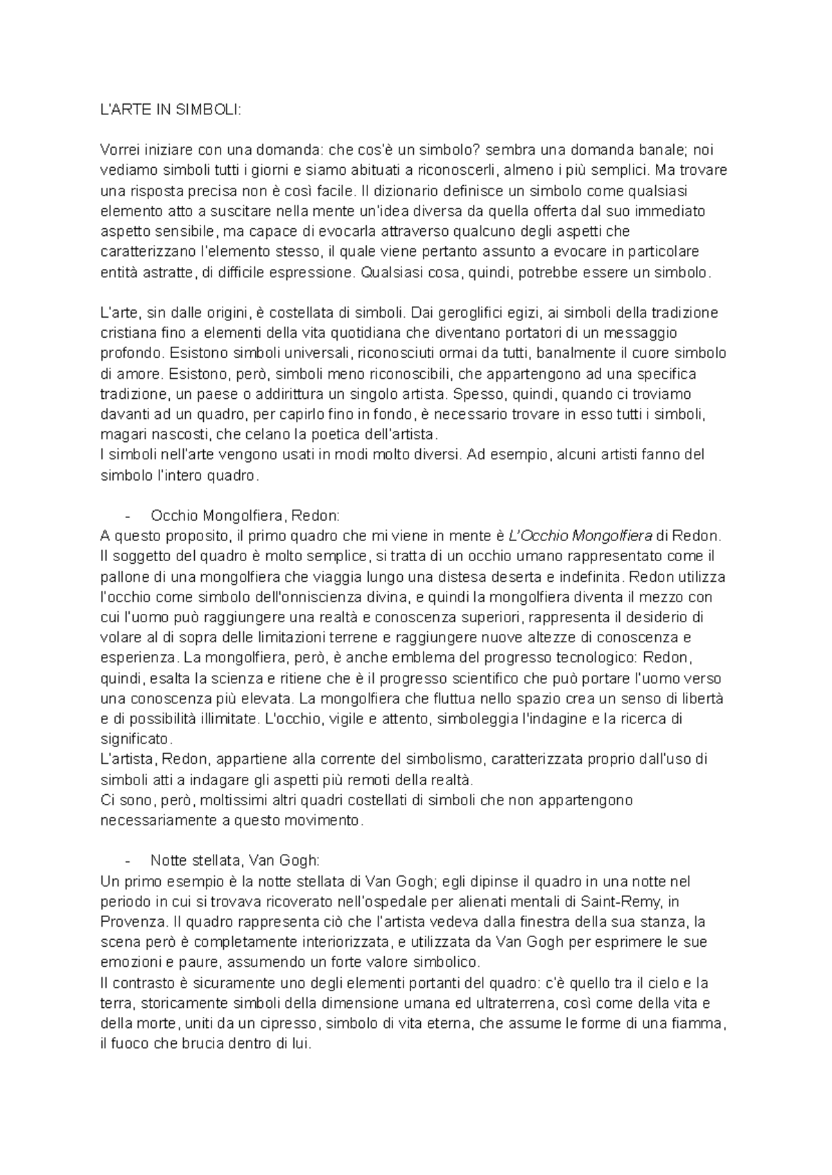L'arte in simboli - L’ARTE IN SIMBOLI: Vorrei iniziare con una domanda ...