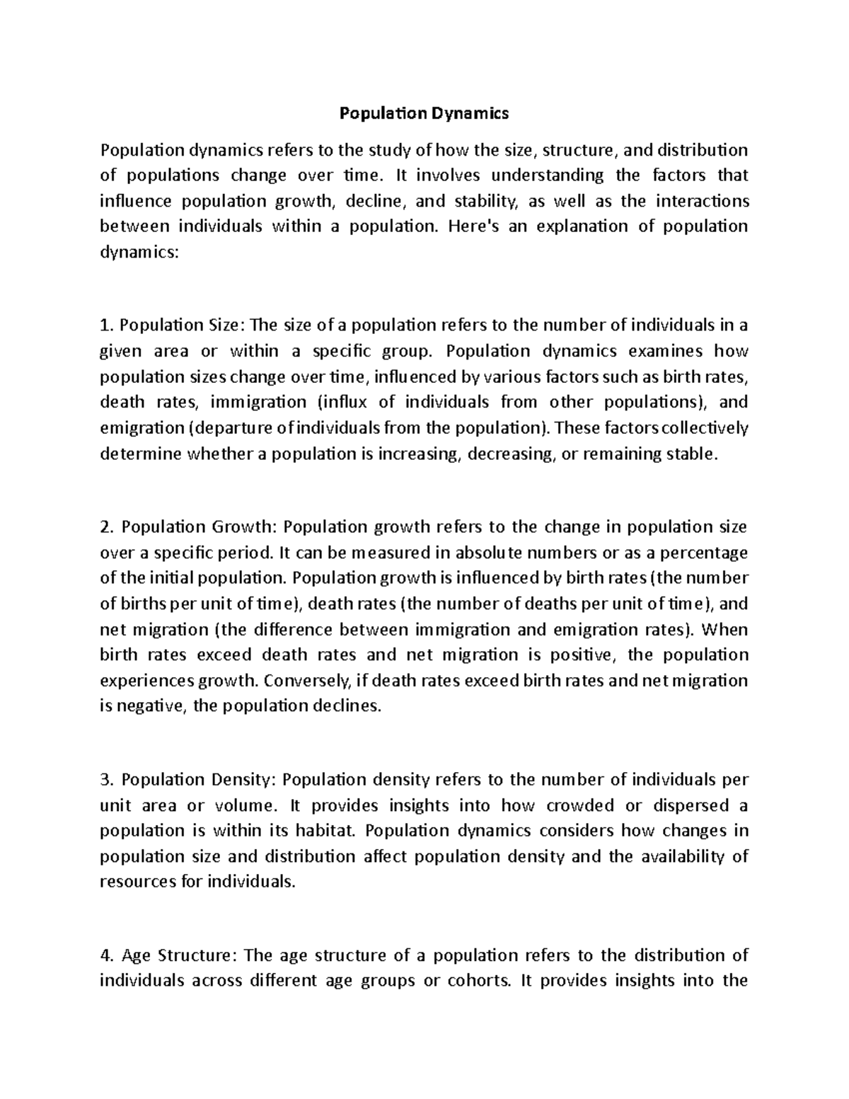 Population Dynamics - learning - Population Dynamics Population ...