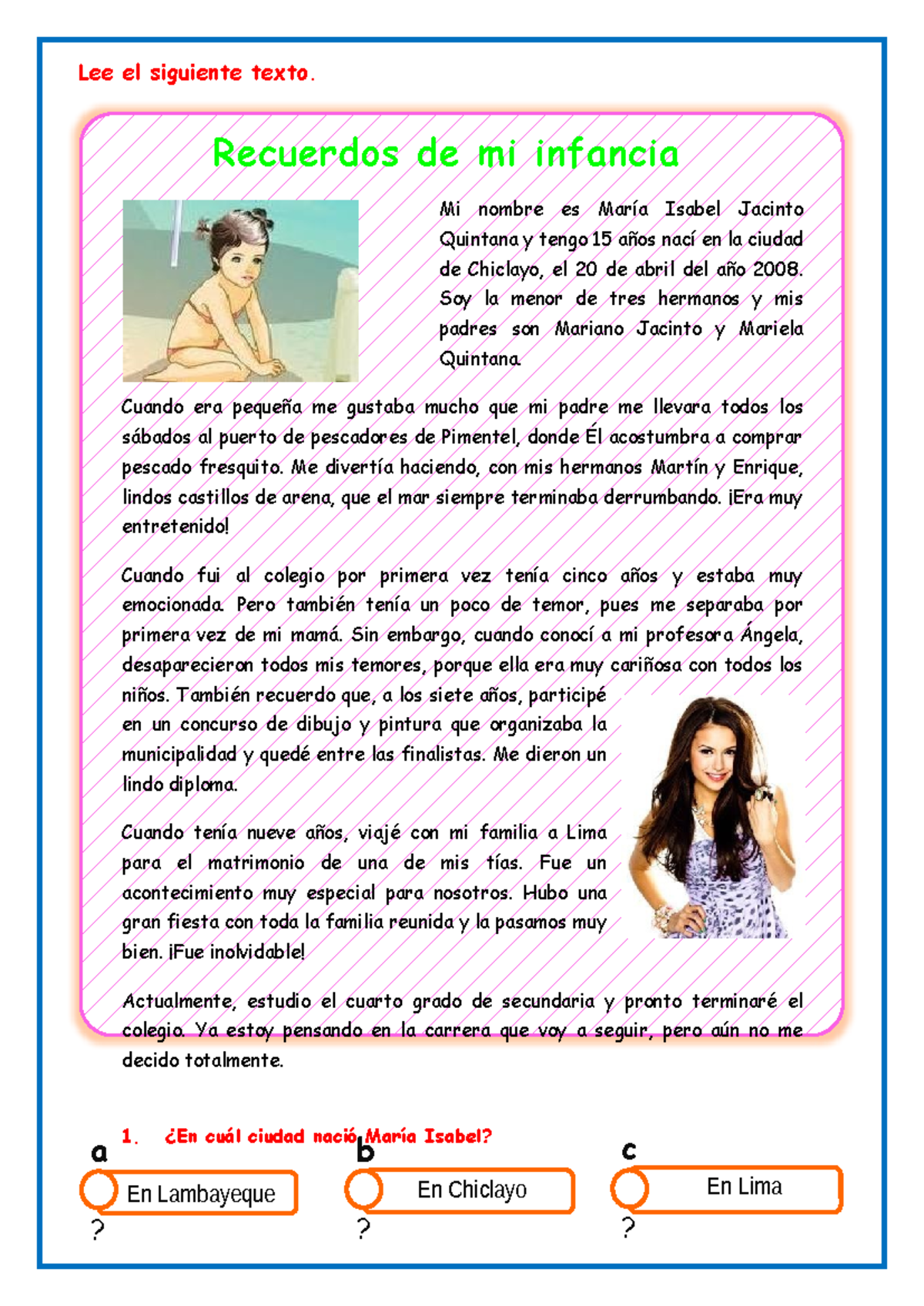 Lectura 08 PLAN Lector 4 Grado - Lee el siguiente texto. Recuerdos de ...