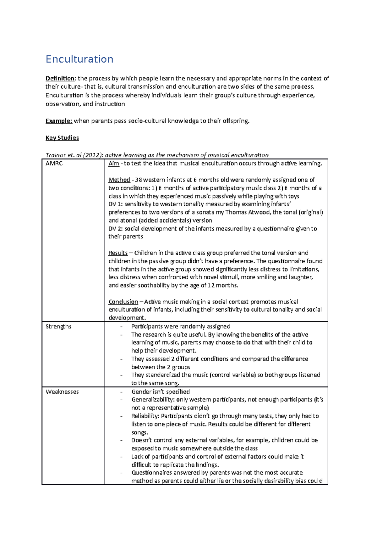 Sociocultural approach Full Notes - Enculturation Definition: the ...