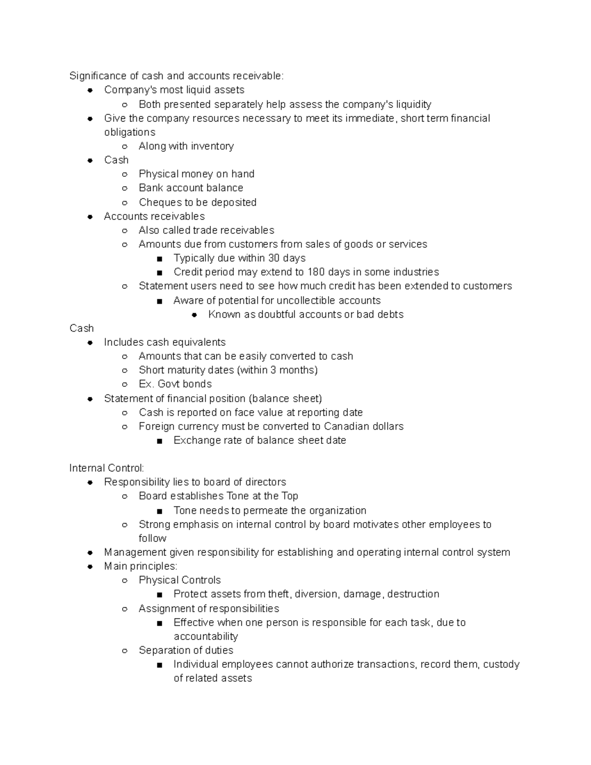 Chapter 6 - Cash and Accounts Receivable - Significance of cash and ...