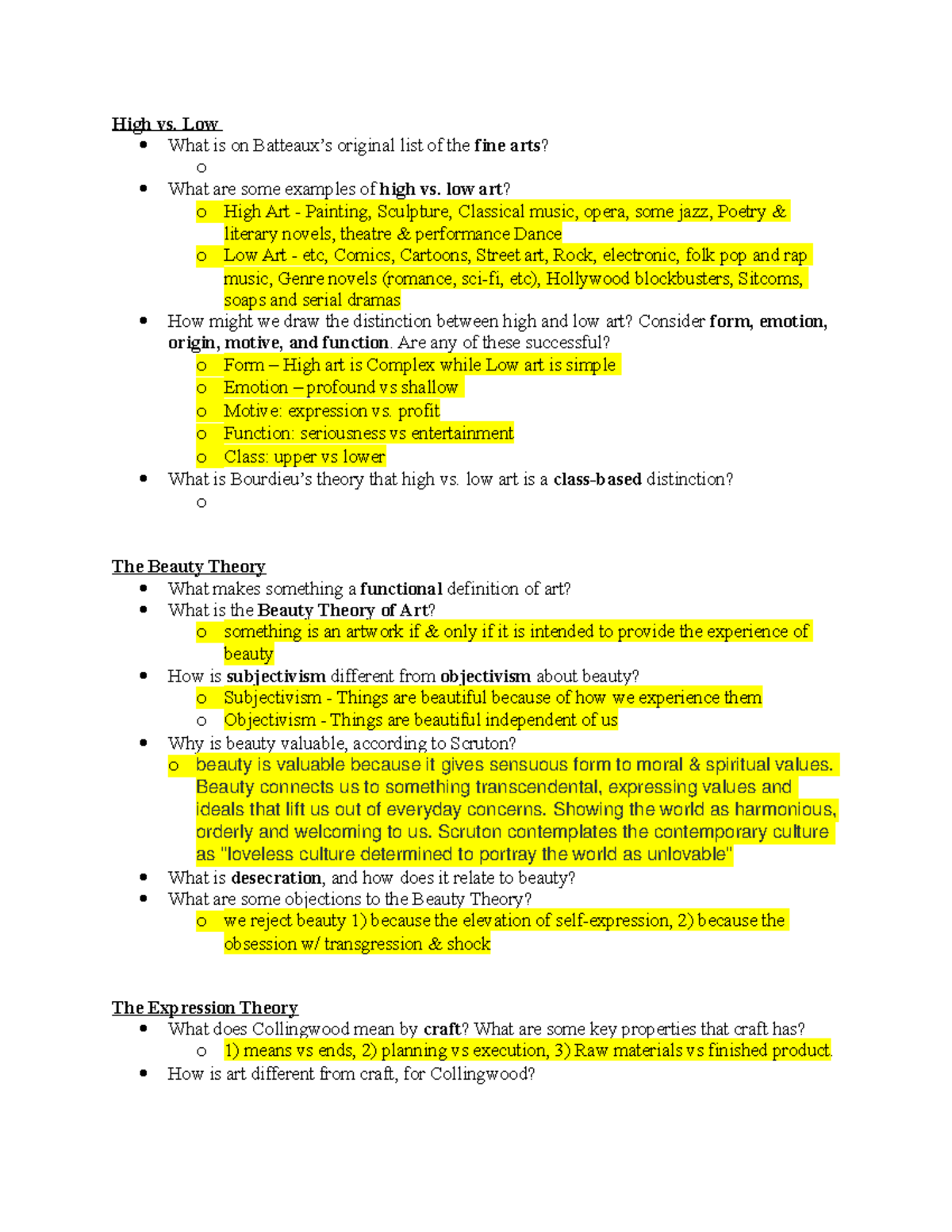 Pers 2003 study guide - High vs. Low What is on Batteaux’s original ...