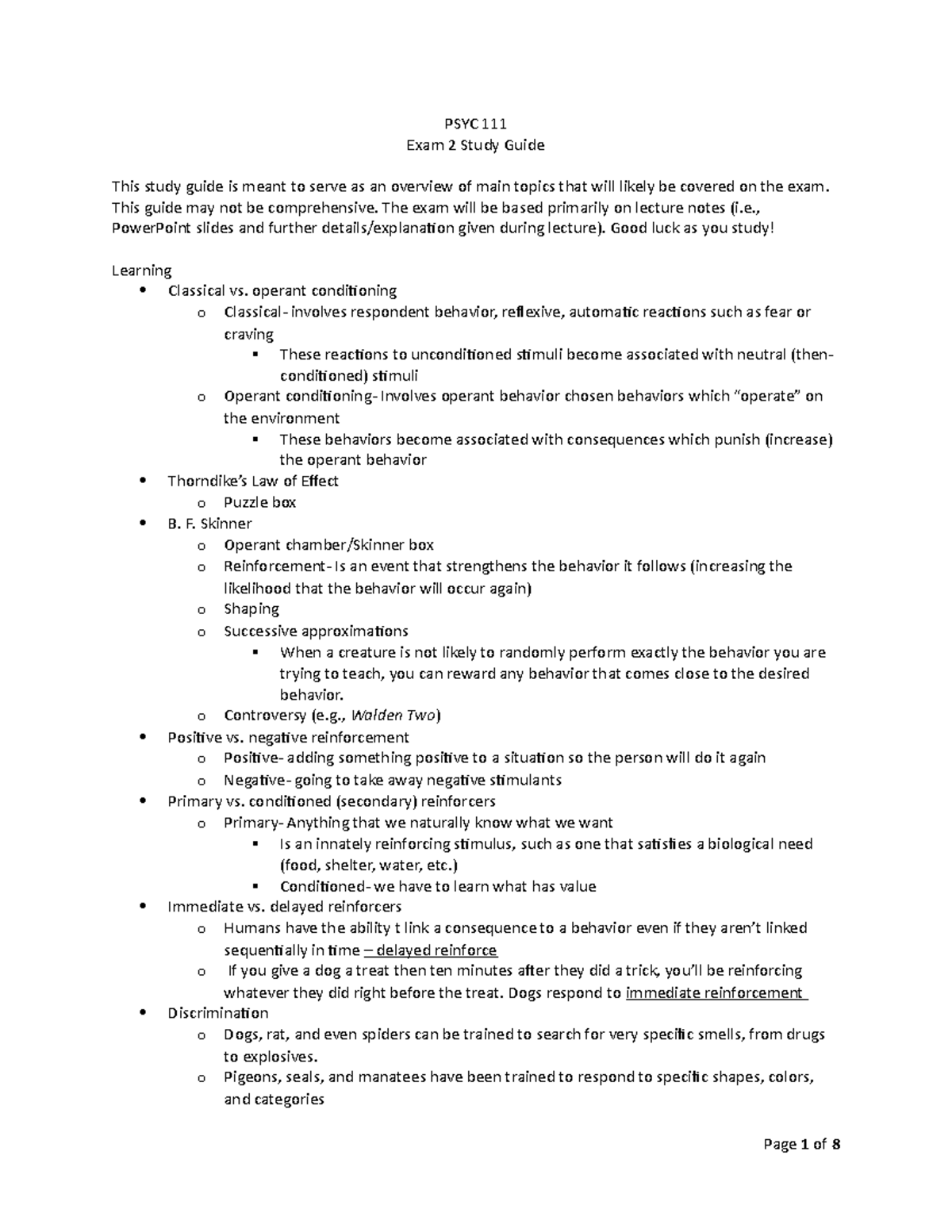 111 Exam 2 Study Guide(1) Psyc - PSYC 111 Exam 2 Study Guide This study ...