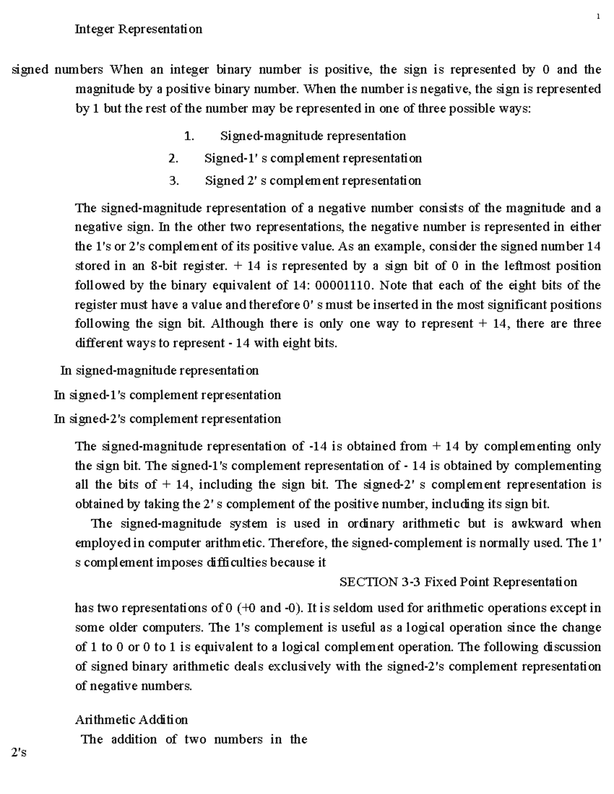 Integer Representation Integer Representation Signed Numbers When An Integer Binary Number Is