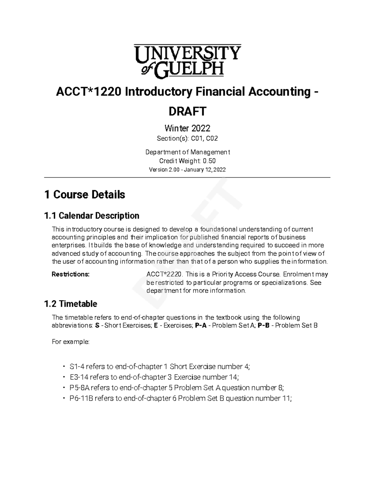 ACCT 1220 Course Outline - ACCT*1220 Introductory Financial Accounting ...