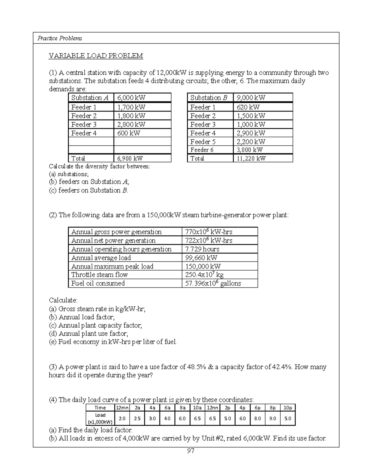 Var Load Problems eng. - 97 Practice Problems VARIABLE LOAD PROBLEM (1 ...
