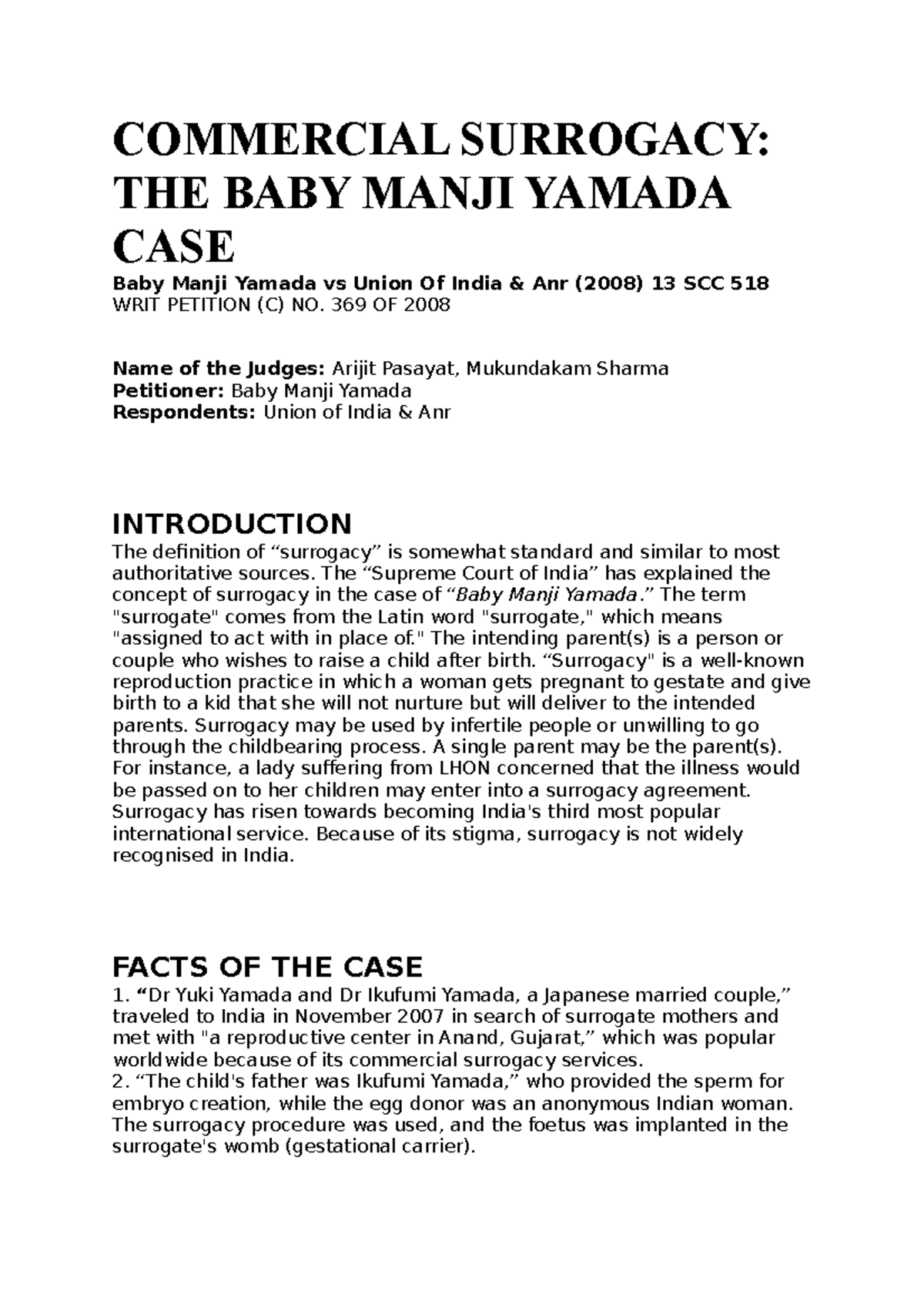 Commercial Surrogac baby yamada - COMMERCIAL SURROGACY: THE BABY MANJI ...