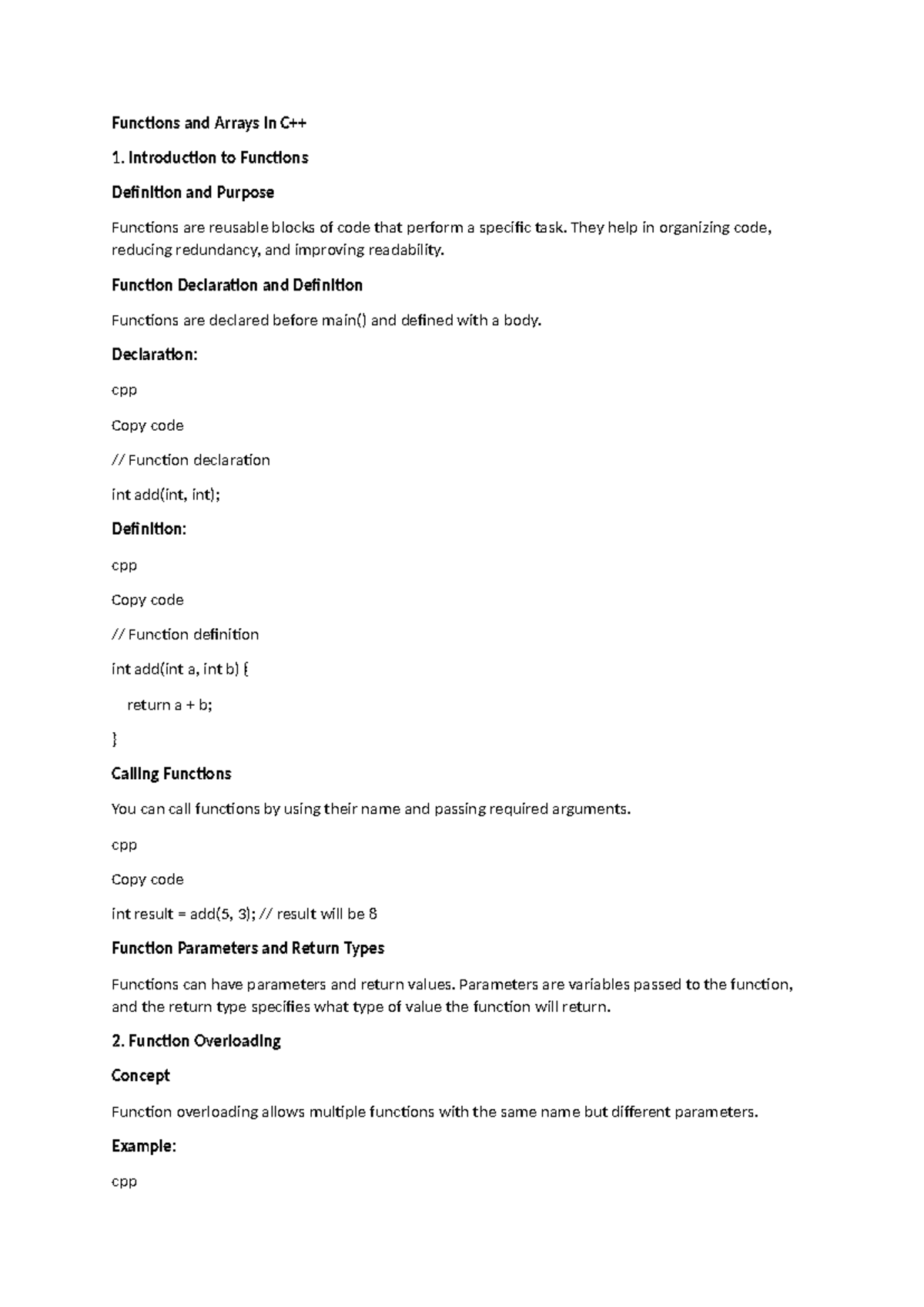 Functions and Arrays in C++ - Functions and Arrays in C++ Introduction ...