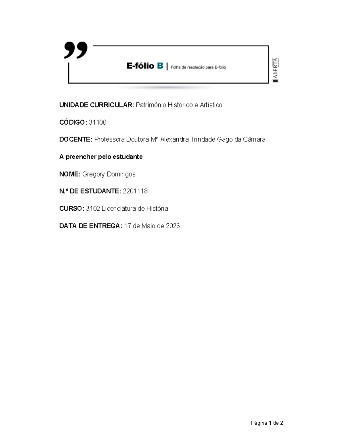 22011 18 efolio B - trabalho/resolução - Página 1 de 2 UNIDADE ...