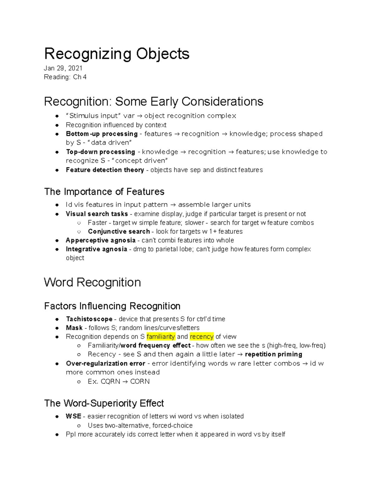 Recognizing Objects - CQRN → CORN The Word-Superiority Effect WSE ...
