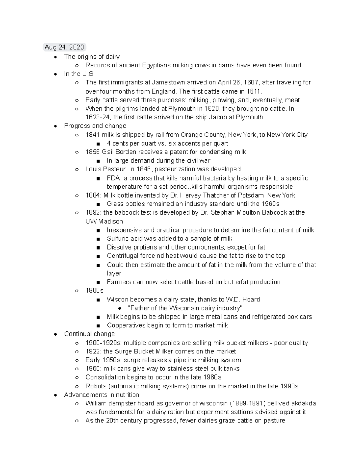 The orgins of dairy - lecture notes for animal science 235 with prof ...