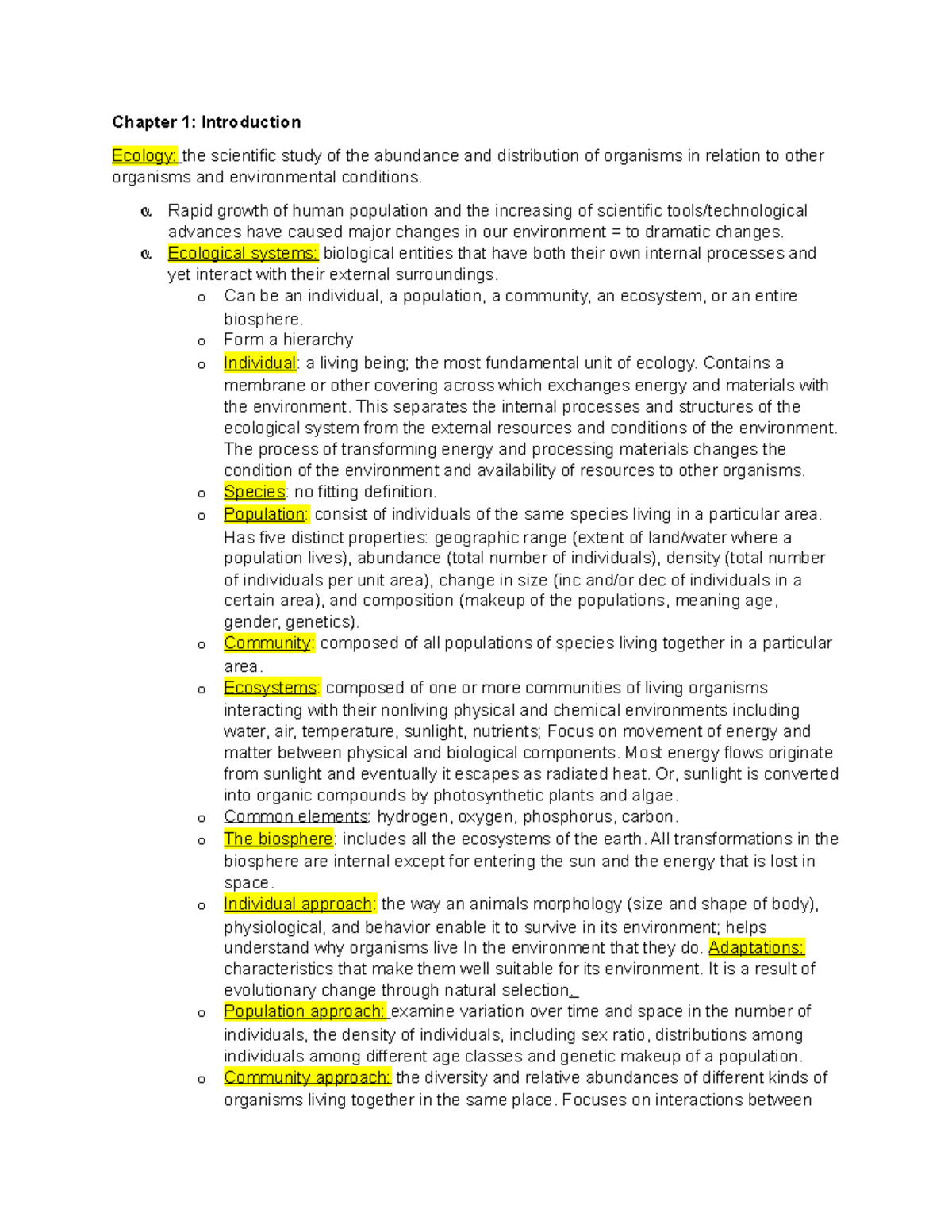 Ecology Exam 1 - Chapter 1: Introduction Ecology: the scientific study ...