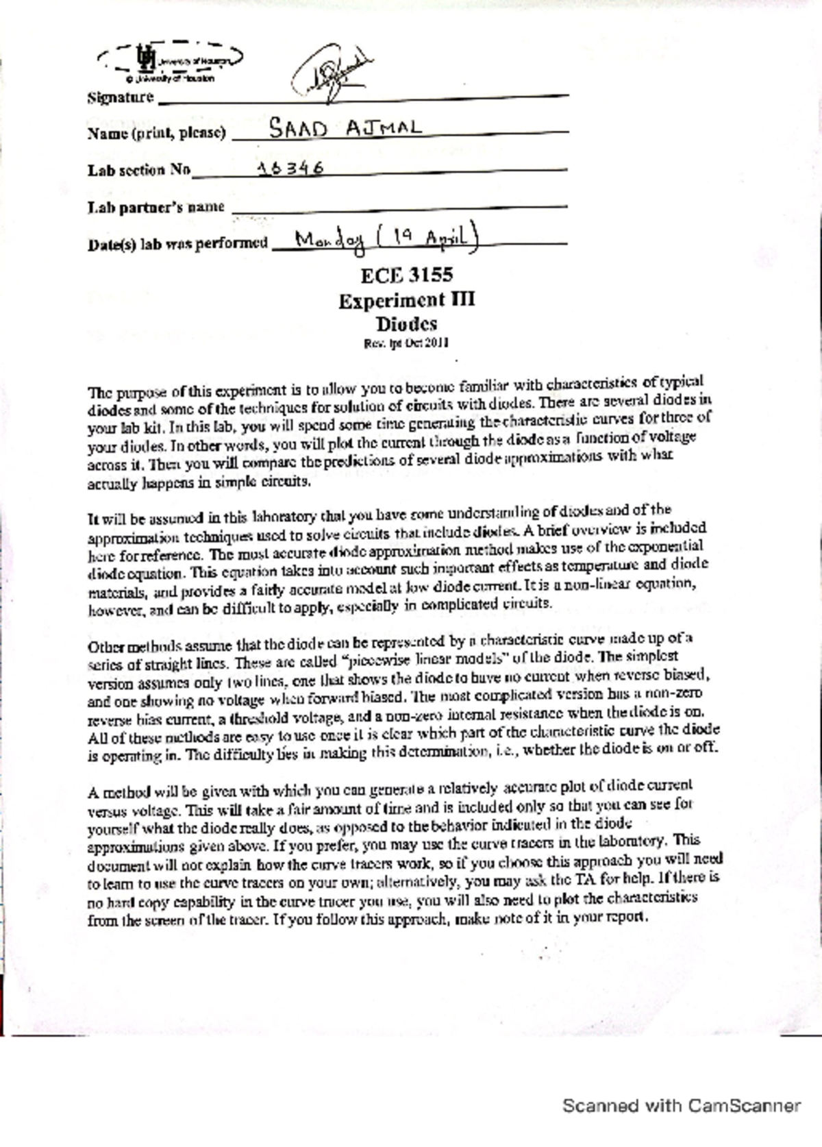 Exp3 Saad Ajmal ECE3155 - University of Houston University of Houston ...