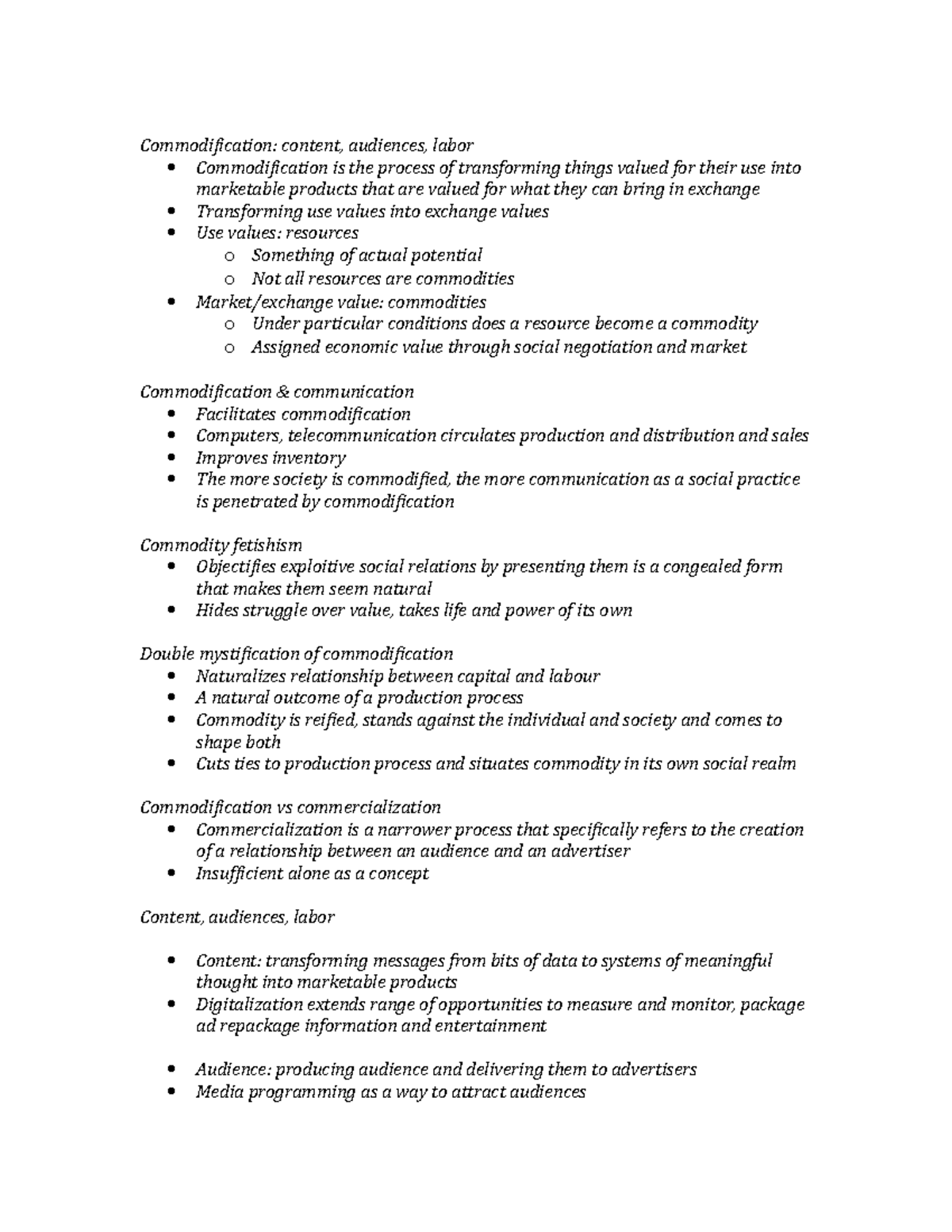 Ct222 test3 - summary of test 3 info - Commodification: content ...