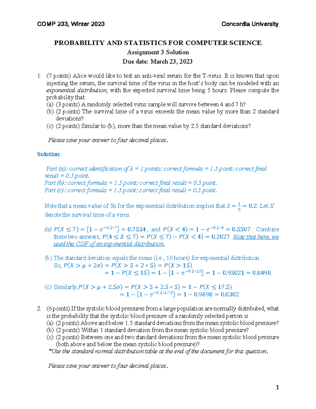 Comp 233 W23 a3 solution - PROBABILITY AND STATISTICS FOR COMPUTER SCIENCE Assignment 3 Solution ...