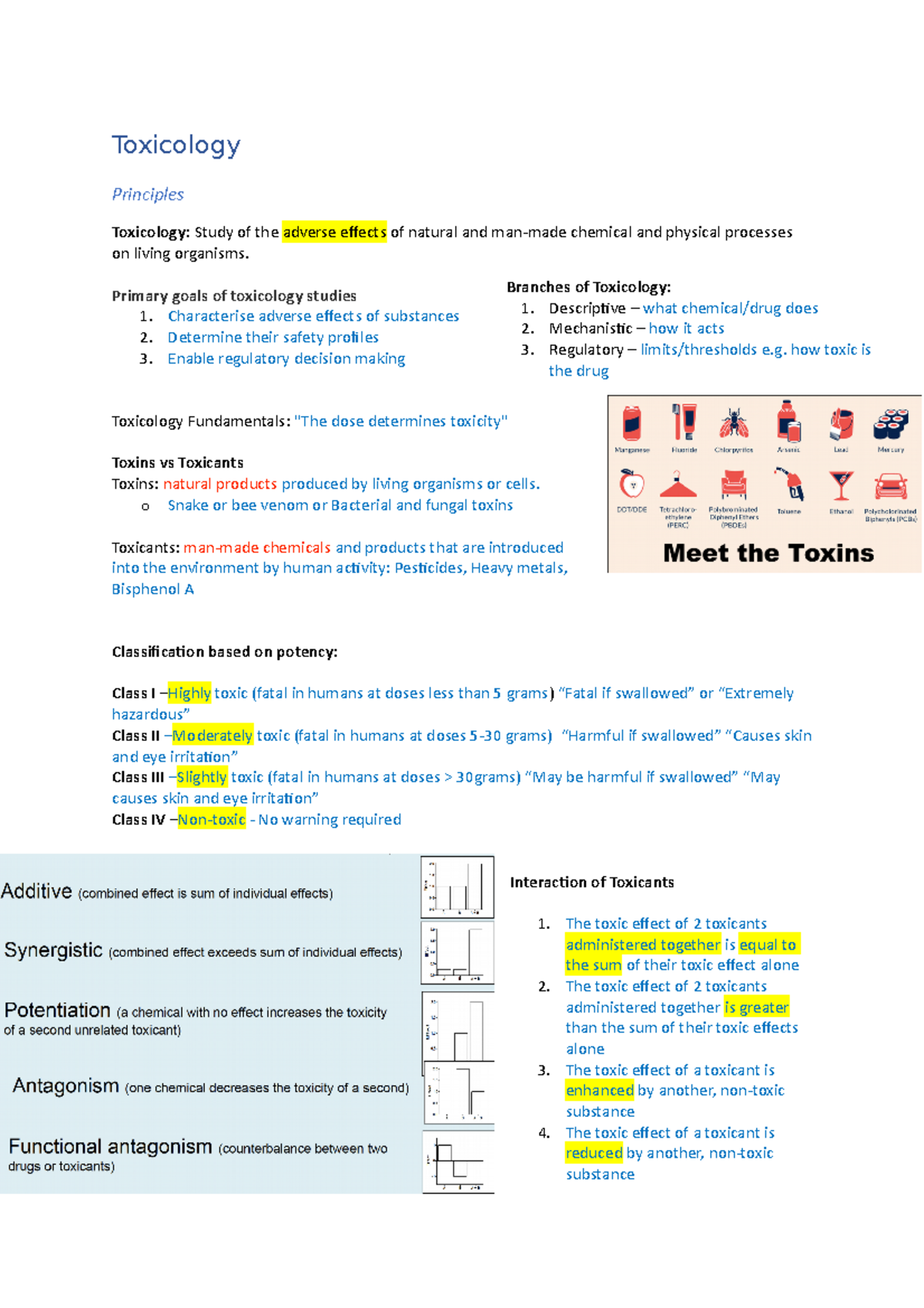 Toxicology - lecture notes - Toxicology Principles Toxicology: Study of ...