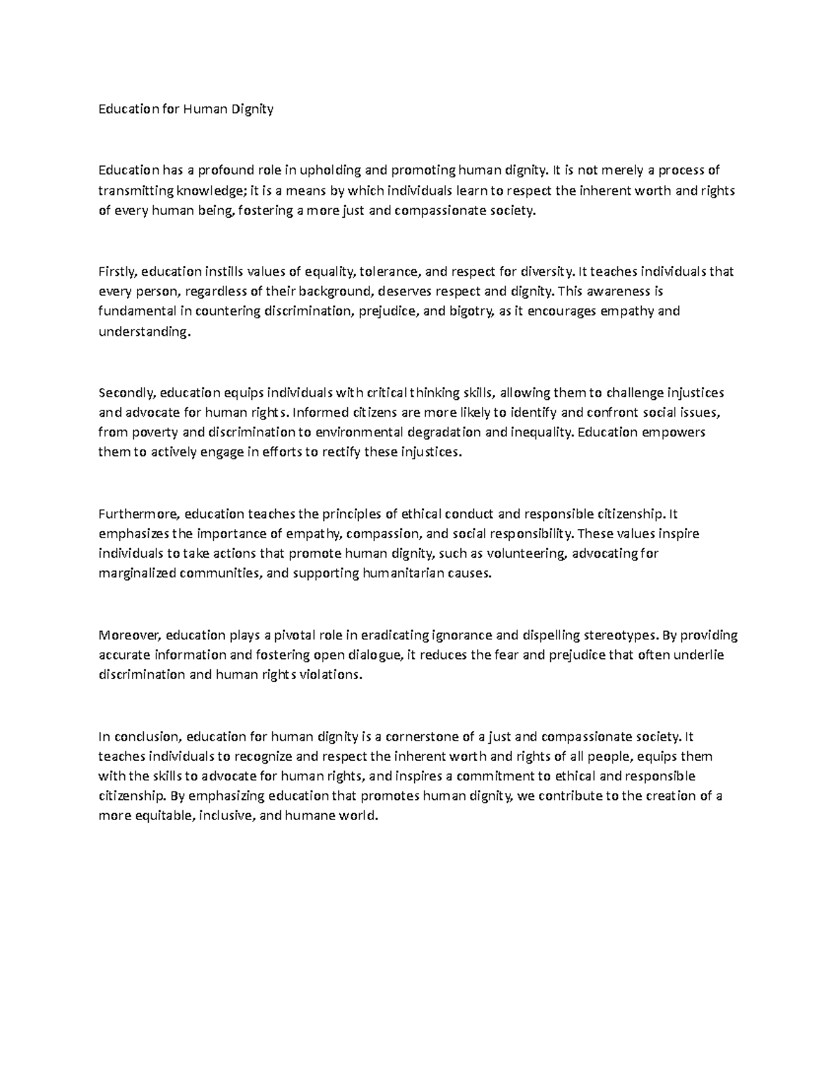 Education for Human Dignity - Education for Human Dignity Education has ...