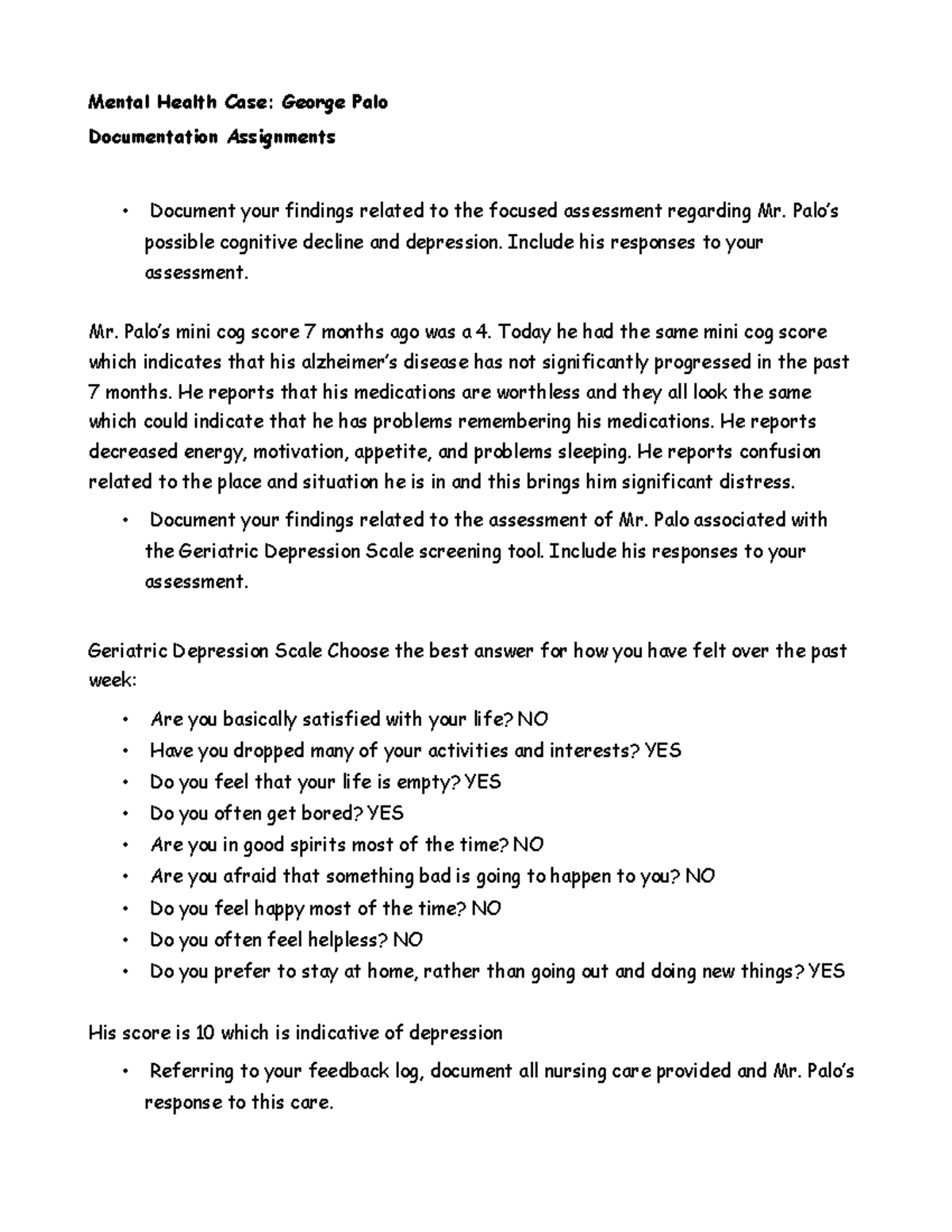 George Palo DA - Hesi pn exit exam - Mental Health Case: George Palo ...