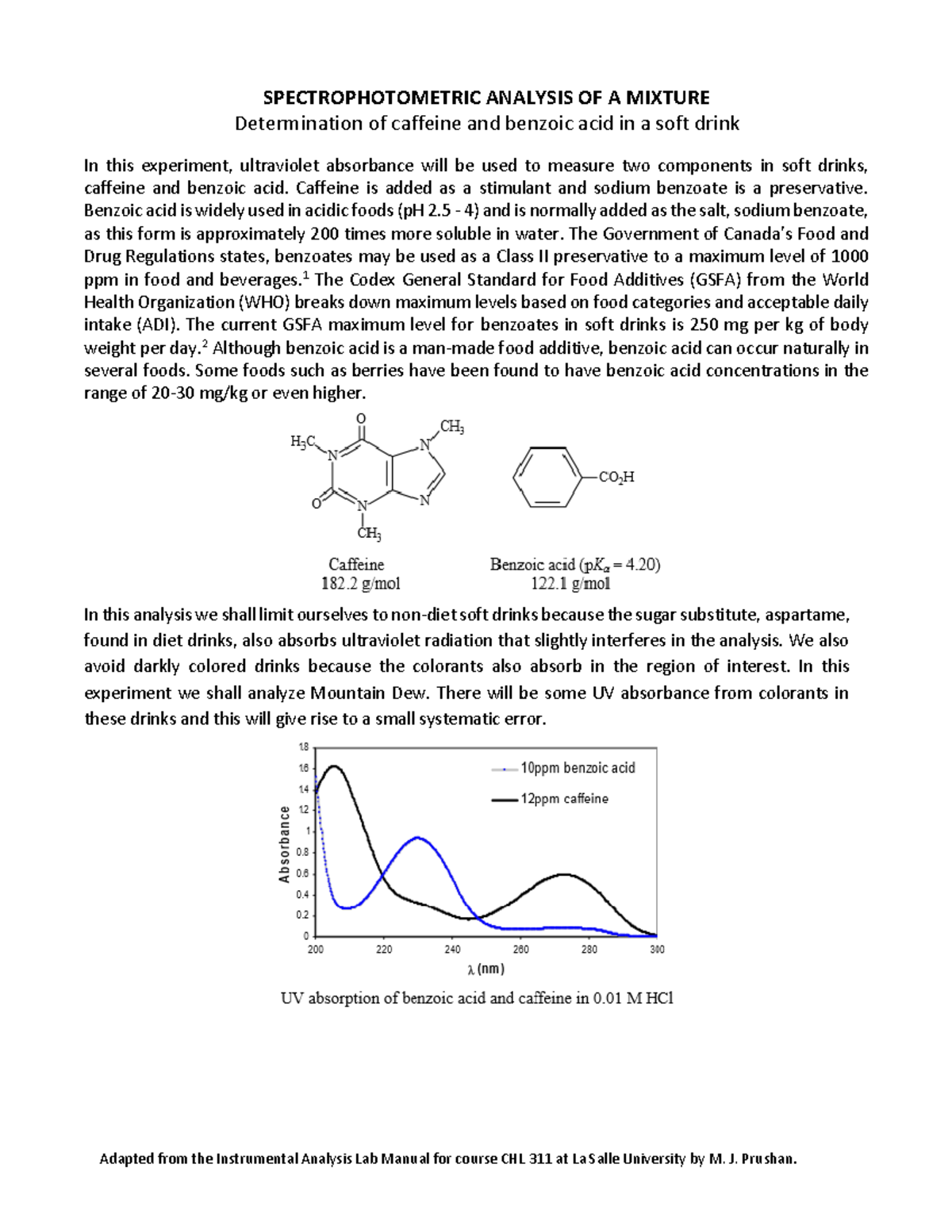 UV Quantative Analysis of Caffeine and Benzoic Acid by External ...