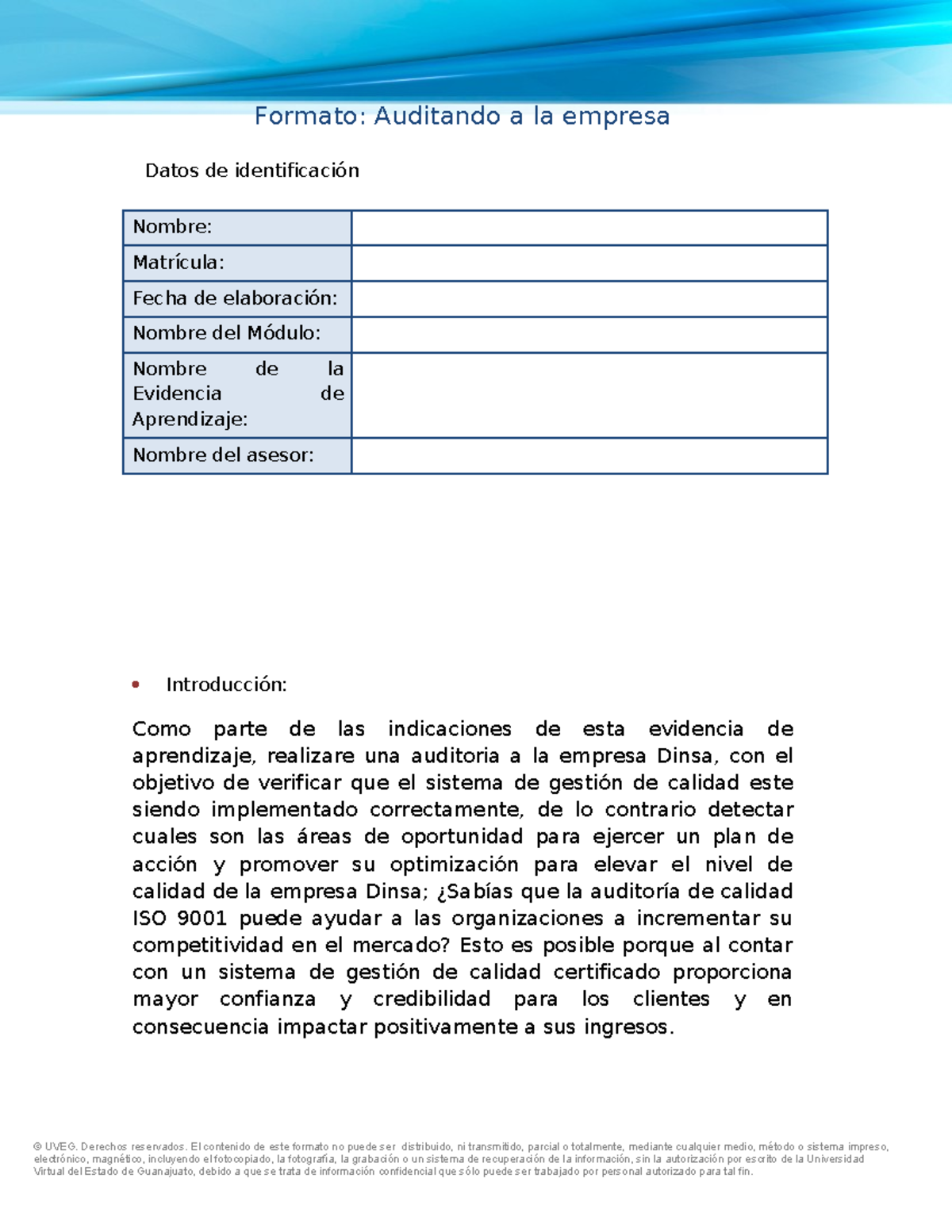 Auditando A LA Empresa - Formato: Auditando a la empresa Datos de ...