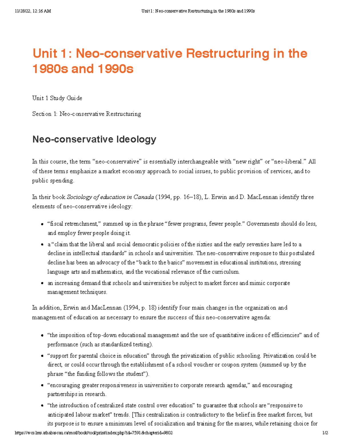 Unit 1 Neo-conservative Restructuring in the 1980s and 1990s - - Studocu