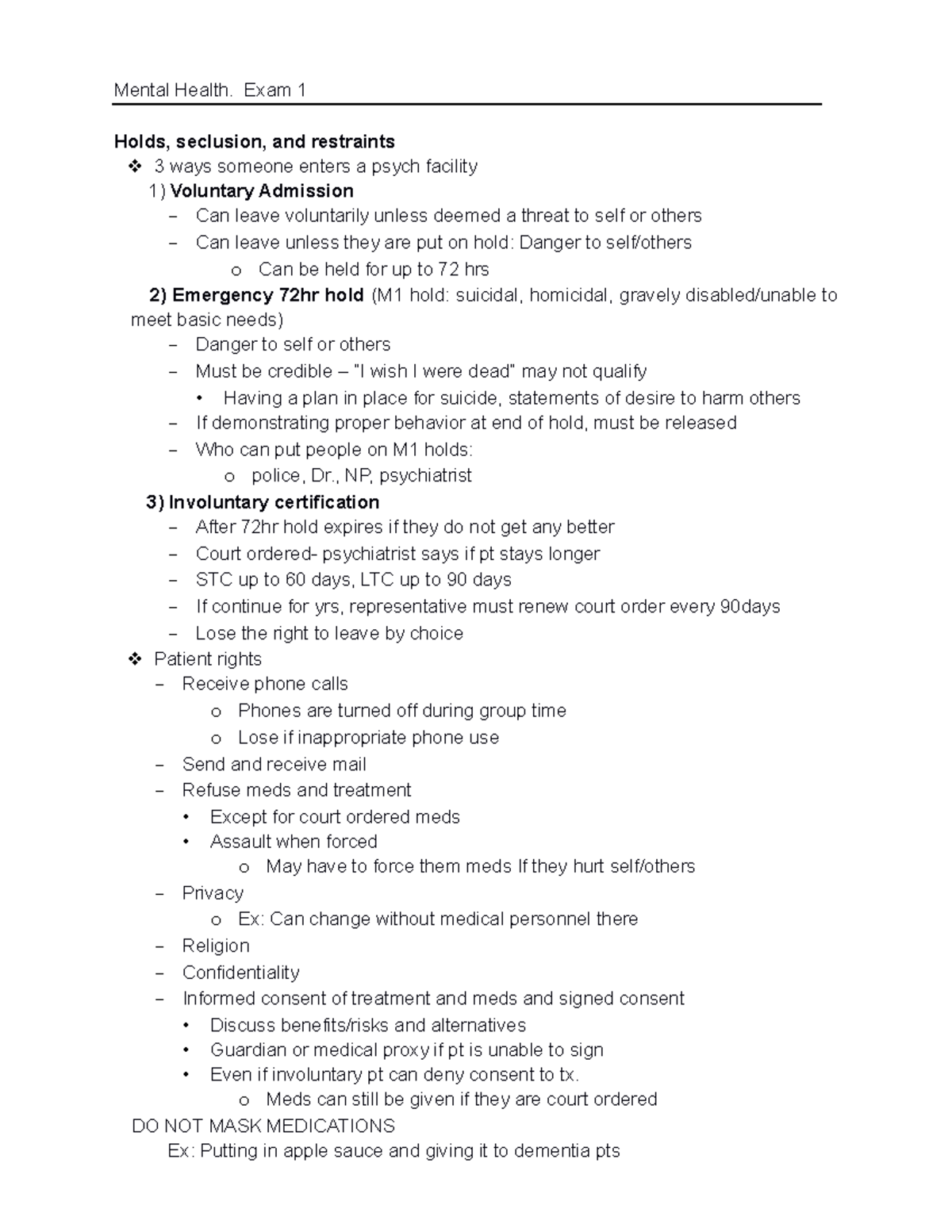 Mental Health Unit I - Lecture notes 1-3 - Mental Health. Exam 1 Holds ...