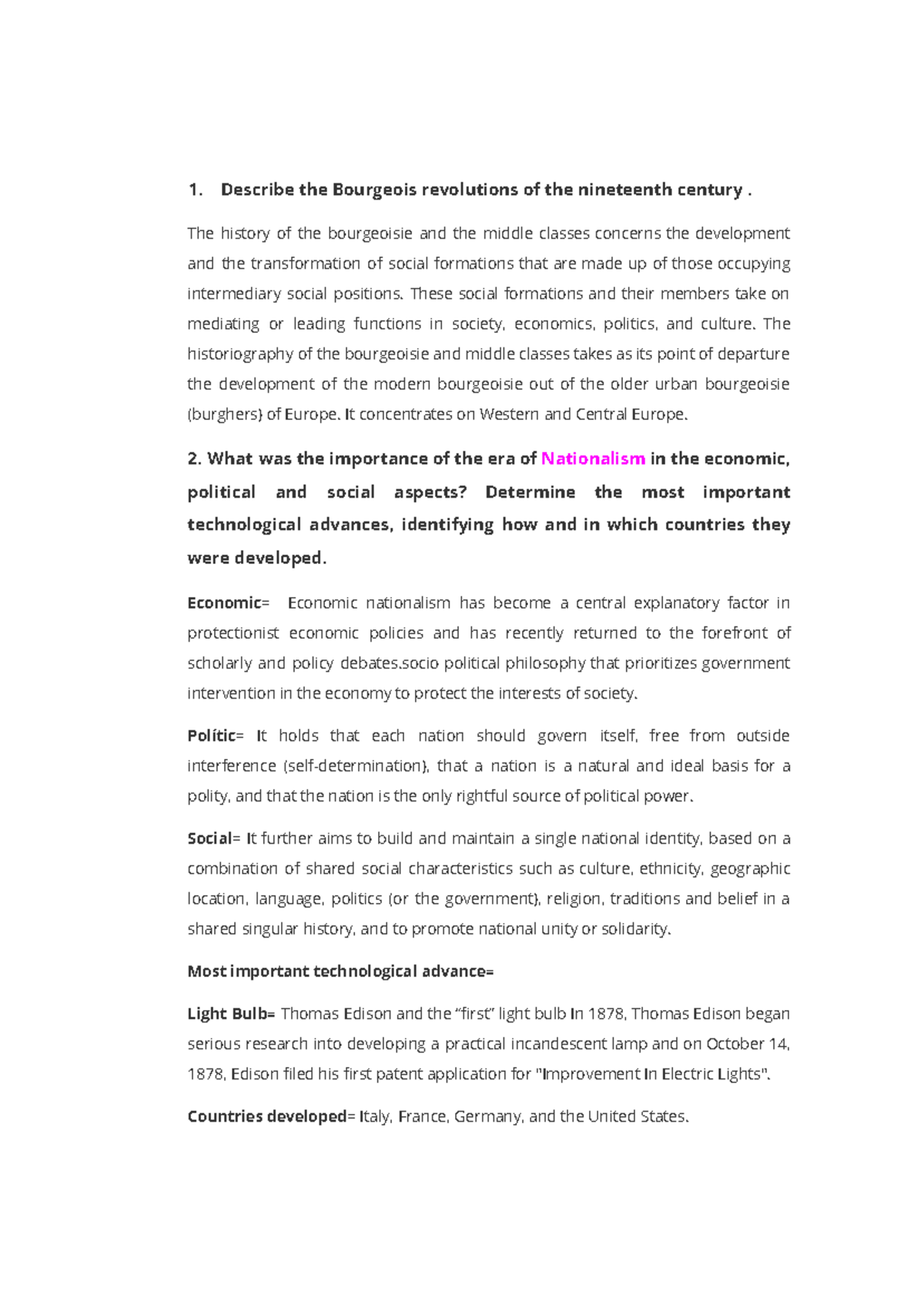 Exercise 5 - 1. Describe the Bourgeois revolutions of the nineteenth ...