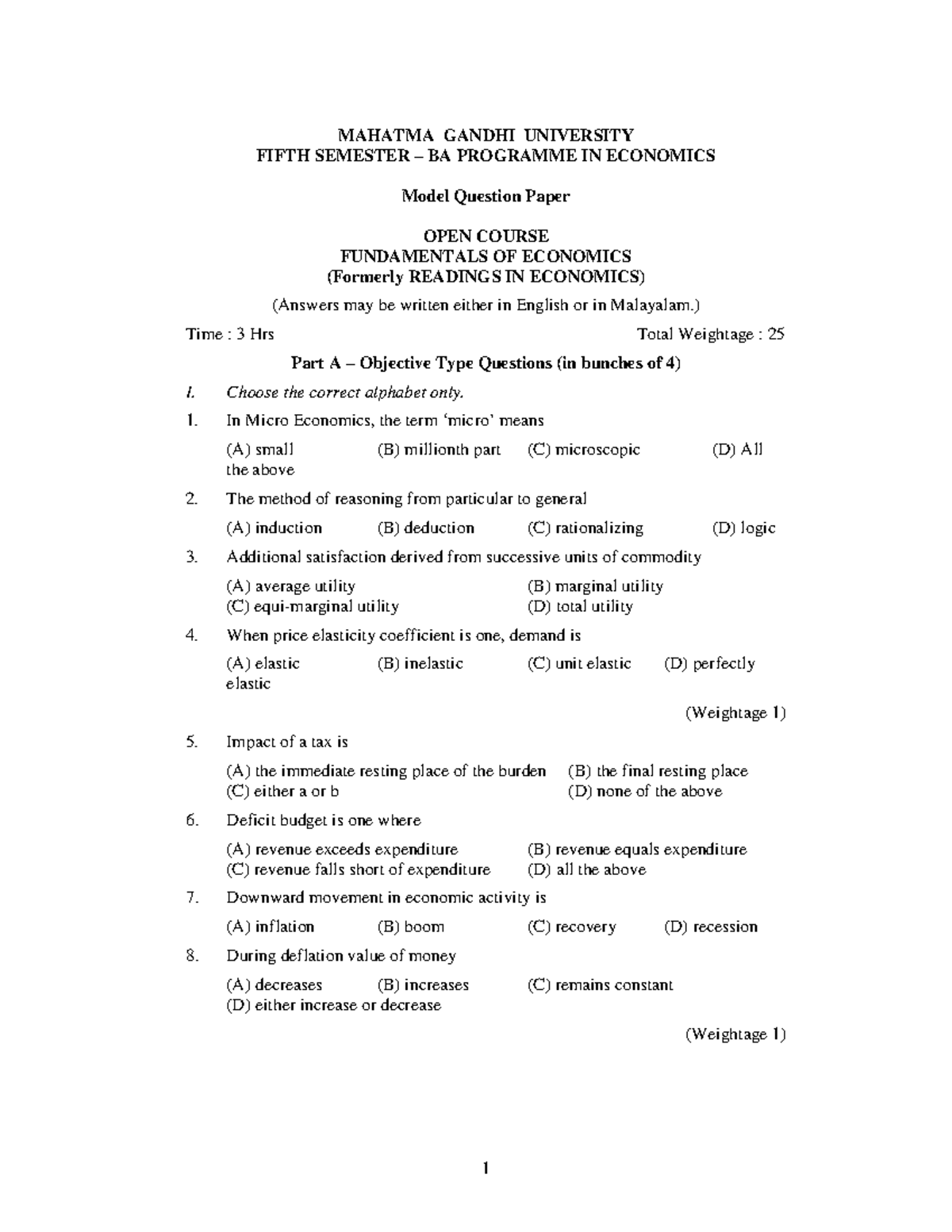 Fundamentals-economics - 1 MAHATMA GANDHI UNIVERSITY FIFTH SEMESTER ...