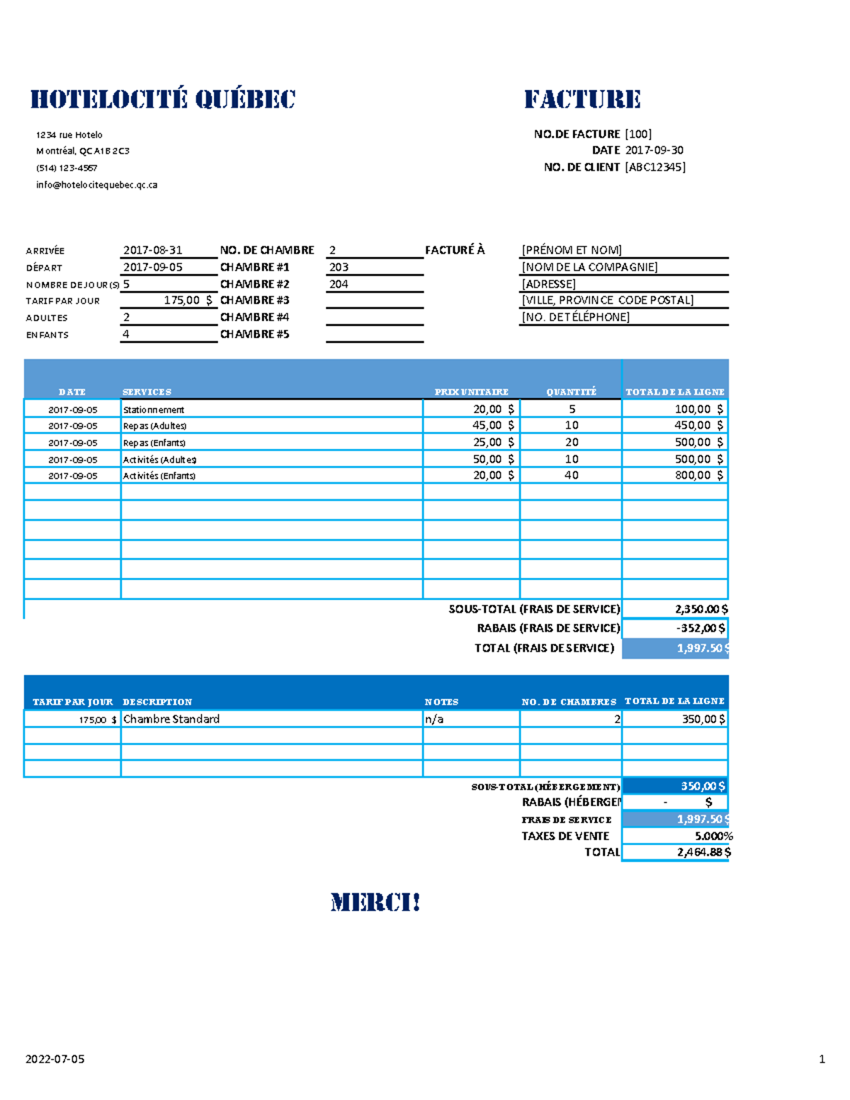 MO UA2 01 Formatif xlsx - HOTELOCIT... QU.. FACTURE 1234 rue Hotelo NO ...