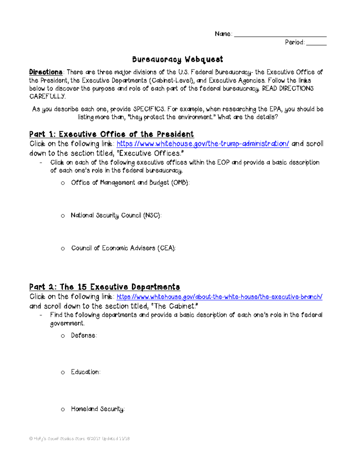 Bureaucracy Webquest - © Holly’s Social Studies Store 6/2017 Updated 11 ...