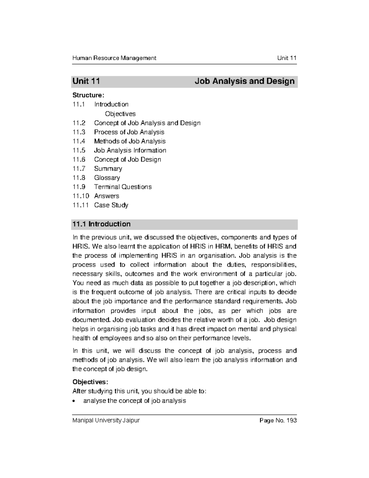 Unit 11 - Job Analysis and Design - Unit 11 Job Analysis and Design ...