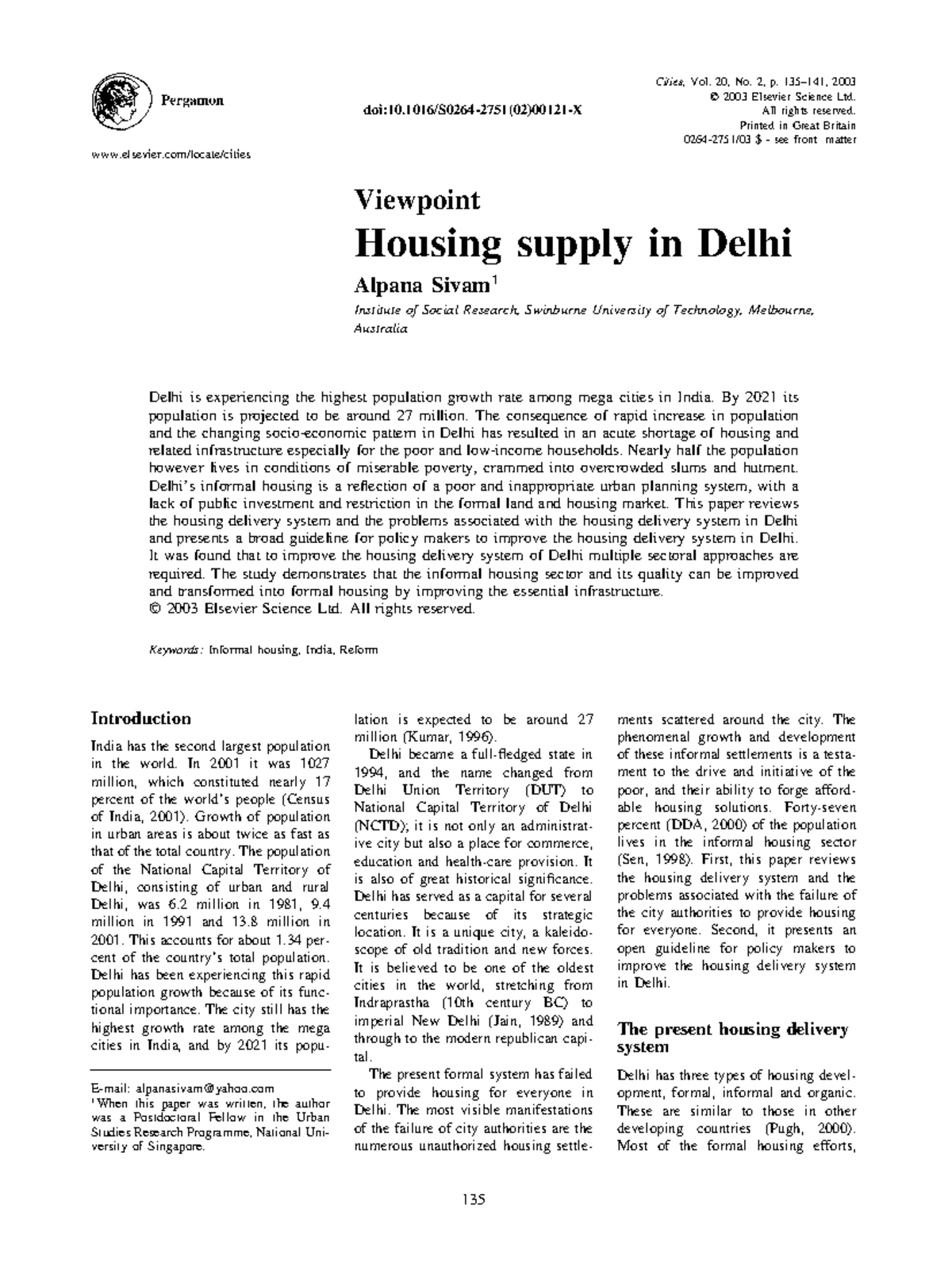 Question 1 - theha thers - Cities, Vol. 20, No. 2, p. 135–141, 2003 ...