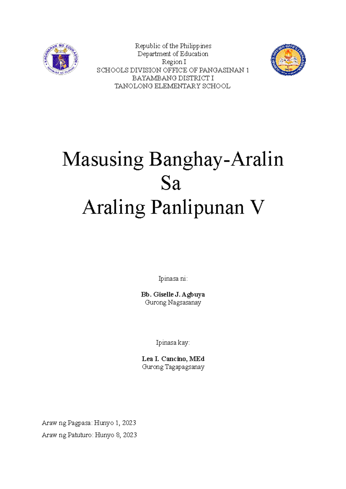 DLP IN Final DEMO - Lesson plan. - Republic of the Philippines ...