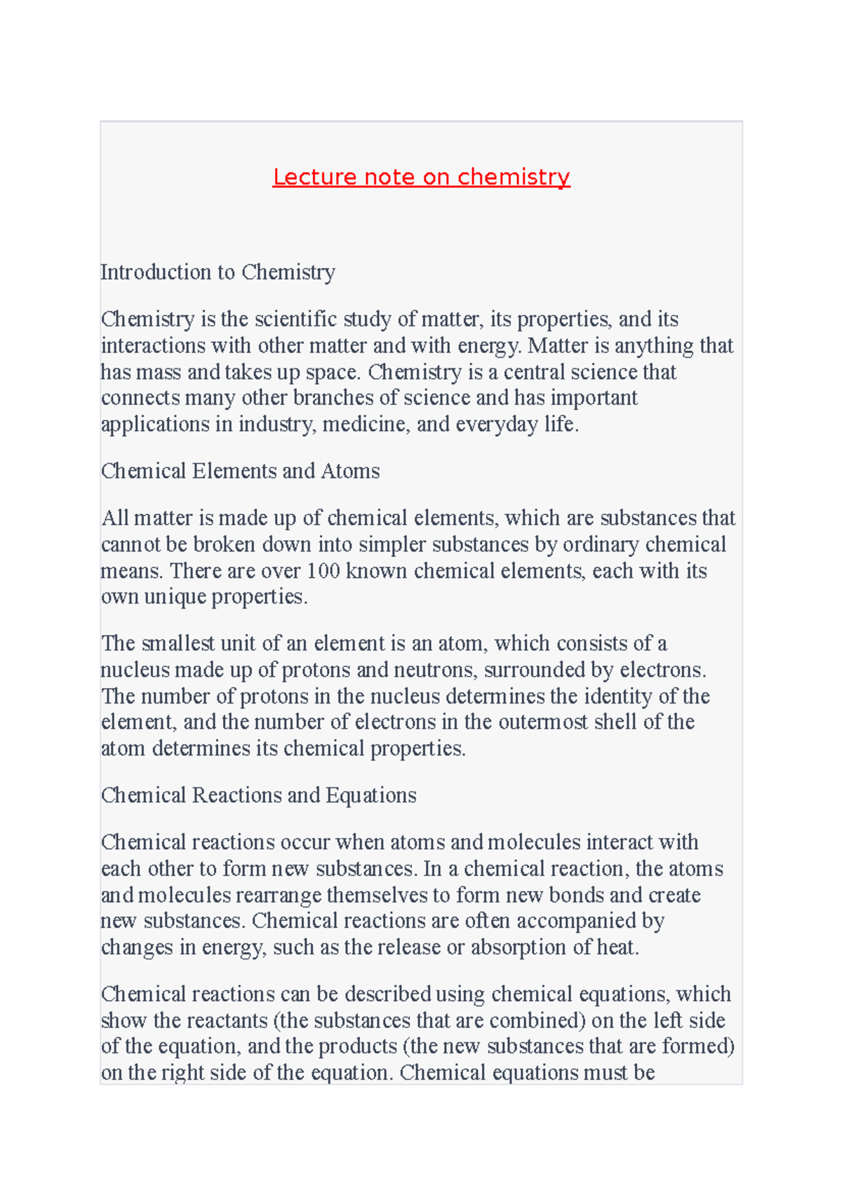 Lecture note on chemistry - Lecture note on chemistry Introduction to ...