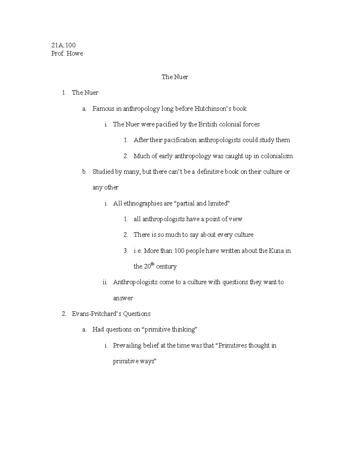 Lecture 13 2 - 21A. Prof. Howe The Nuer The Nuer a. Famous in ...