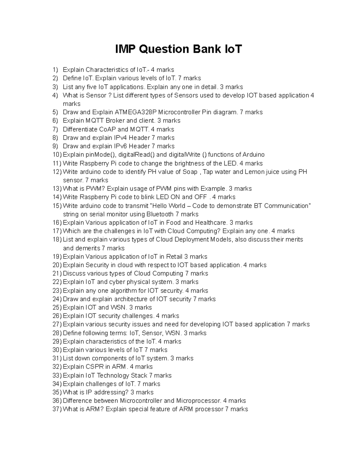 IMP Question Bank Io T - it is imp assignment - IMP Question Bank IoT 1 ...