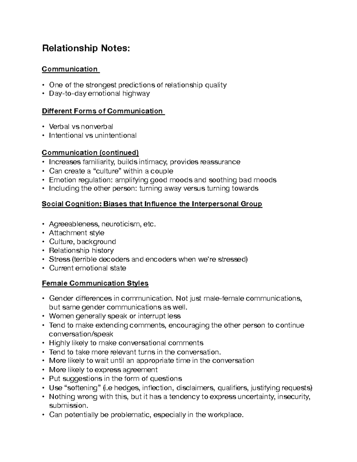 Communication and Conflict - Relationship Notes: Communication One of ...