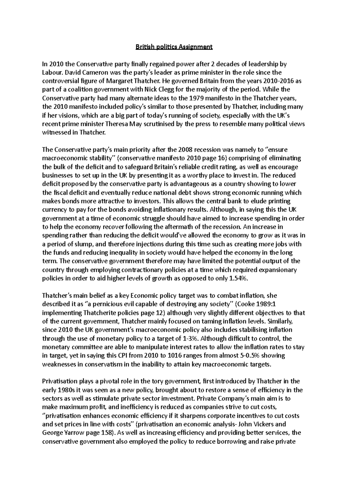 British politics assignment new - British politics Assignment In 2010 ...