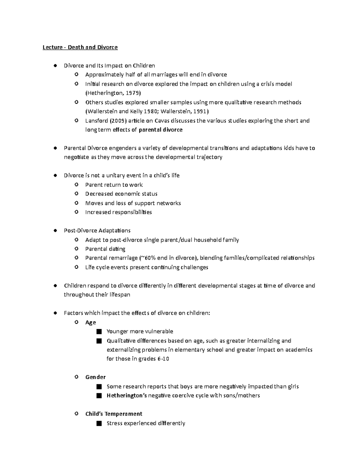 Lecture 13 Death and Divorce - Lecture - Death and Divorce Divorce and ...