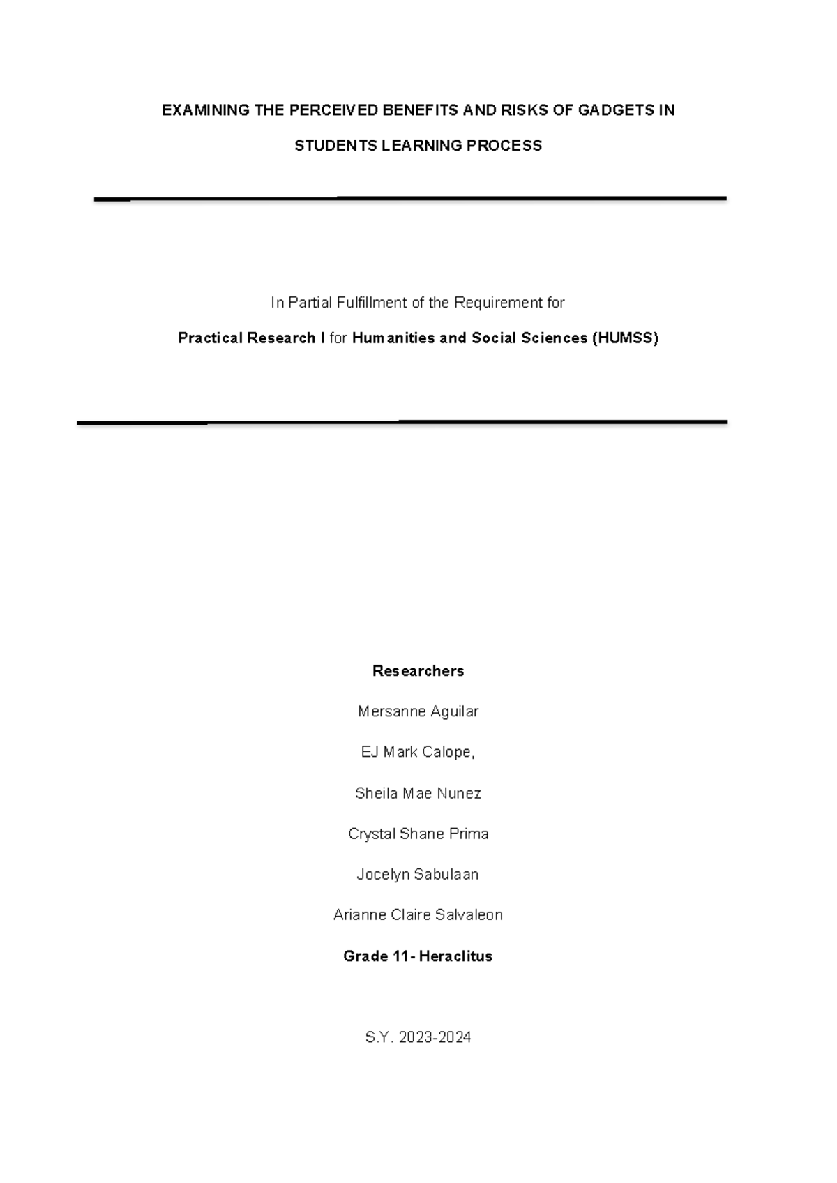 Finalist-PR1 - Student's Output - EXAMINING THE PERCEIVED BENEFITS AND ...
