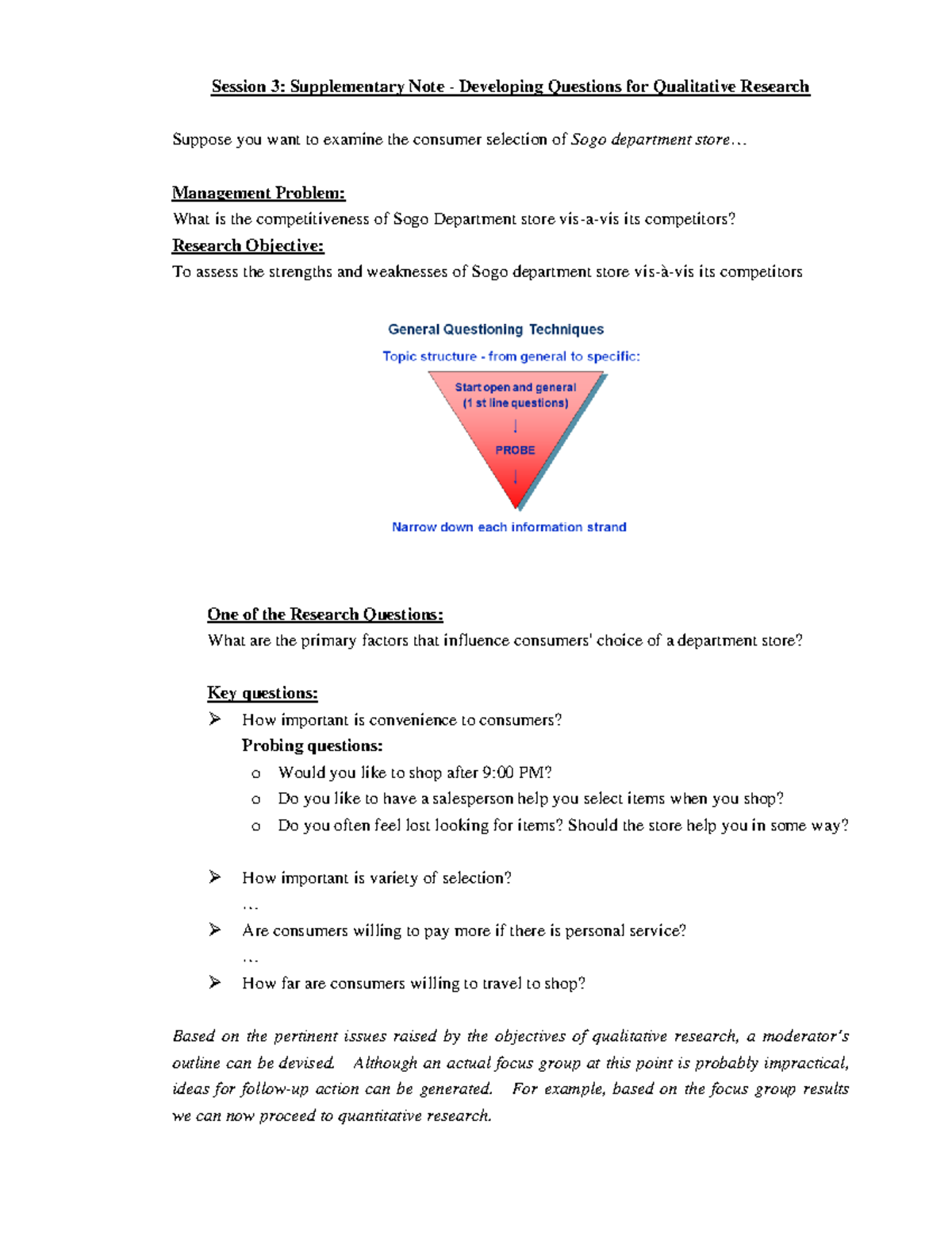 Reading Developing Questions for Qualitative Research - Session 3 ...