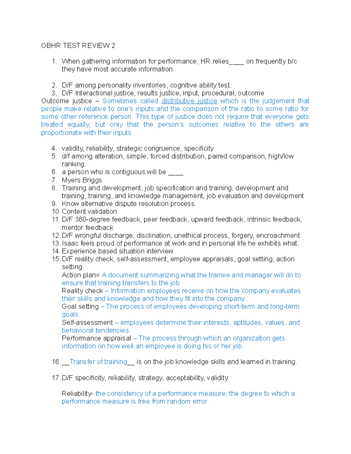 OBHR Test Review: Performance Justice Training and More - Studocu