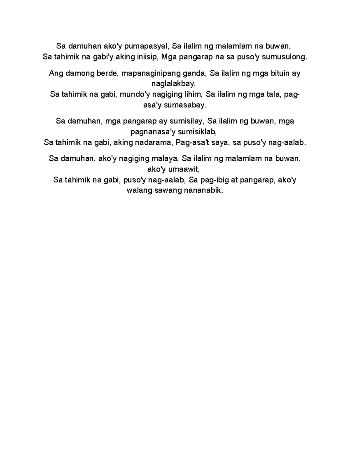 Poem Ecocriticism - educational - Sa damuhan ako'y pumapasyal, Sa ...