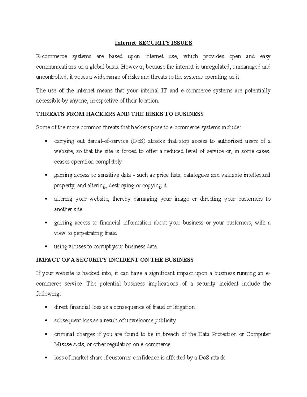 5 Internet Attacks Measures-2 - Internet SECURITY ISSUES E-commerce systems are based upon ...