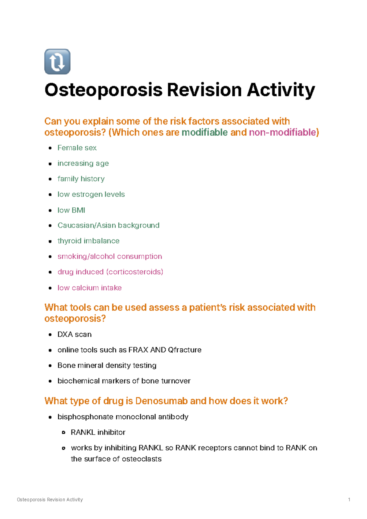 Osteoporosis Revision Activity - 🔃 Osteoporosis Revision Activity Can ...