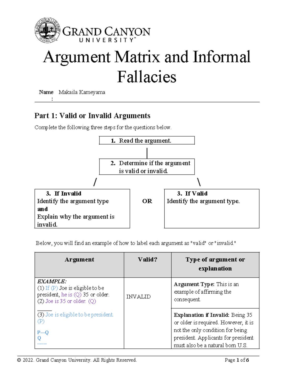 PHI 103 RS T1Argument Matrix Informal Fallacies - Argument Matrix and Informal Fallacies Name ...